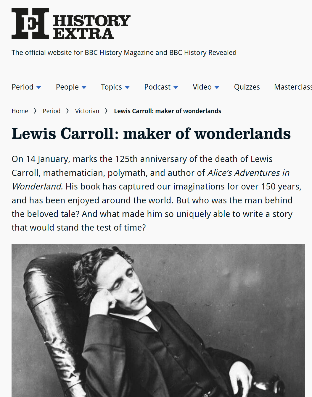 BBC History Extra: 125th anniversary of Lewis Carroll’s Death | Dr ...